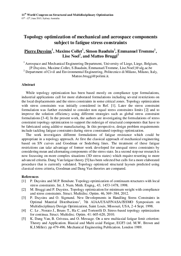 (PDF) Topology optimization of mechanical and aerospace components subject to fatigue stress ...