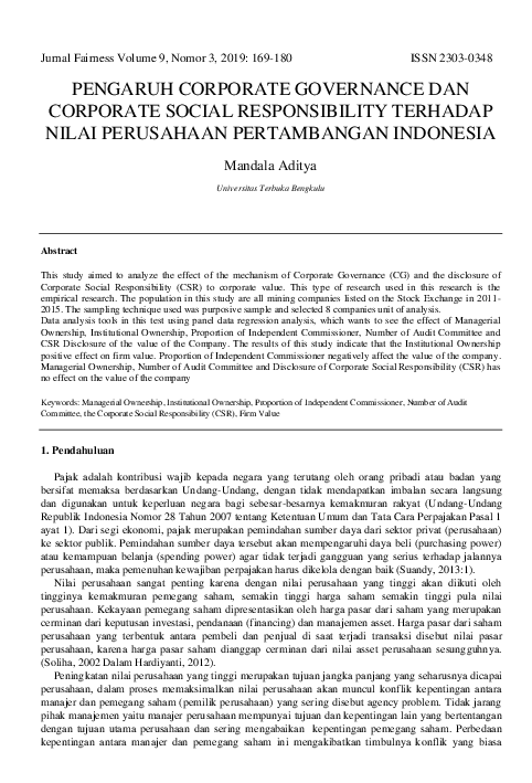 (PDF) Pengaruh Corporate Governance Dan Corporate Social Responsibility Terhadap Nilai ...