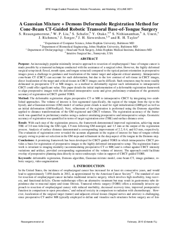Pdf A Gaussian Mixture Demons Deformable Registration Method For Cone Beam Ct Guided Robotic