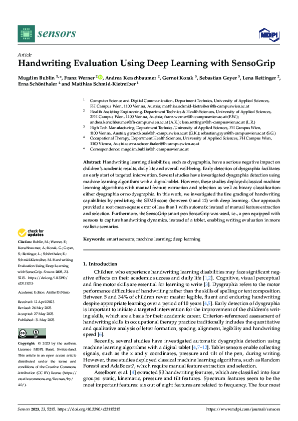 Pdf Handwriting Evaluation Using Deep Learning With Sensogrip