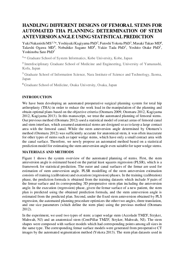 (PDF) Handling Different Designs of Femoral Stems for Automated Tha Planning : Determination of ...