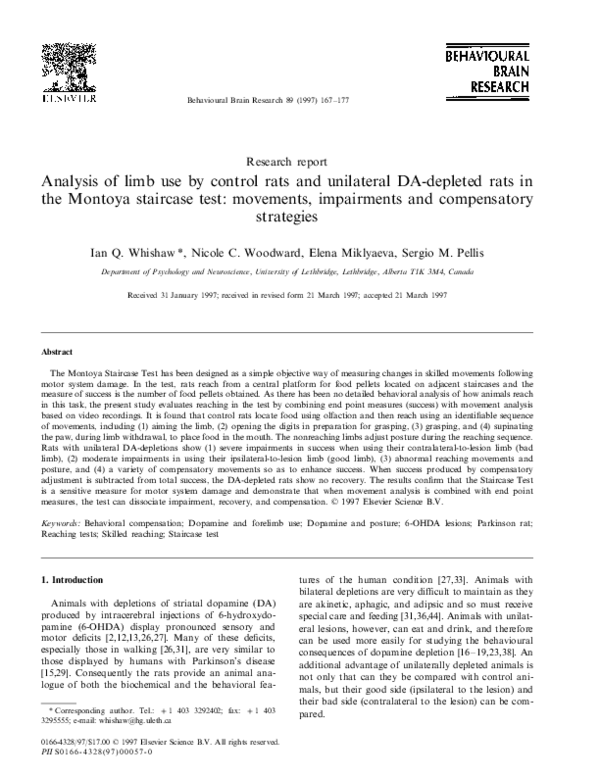 (PDF) Analysis of limb use by control rats and unilateral DA-depleted ...
