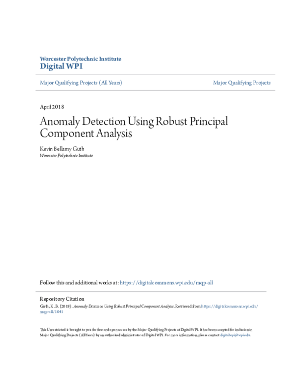 (PDF) Anomaly Detection Using Robust Principal Component Analysis