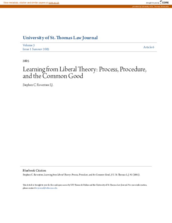 (PDF) Learning from Liberal Theory: Process, Procedure, and the Common ...