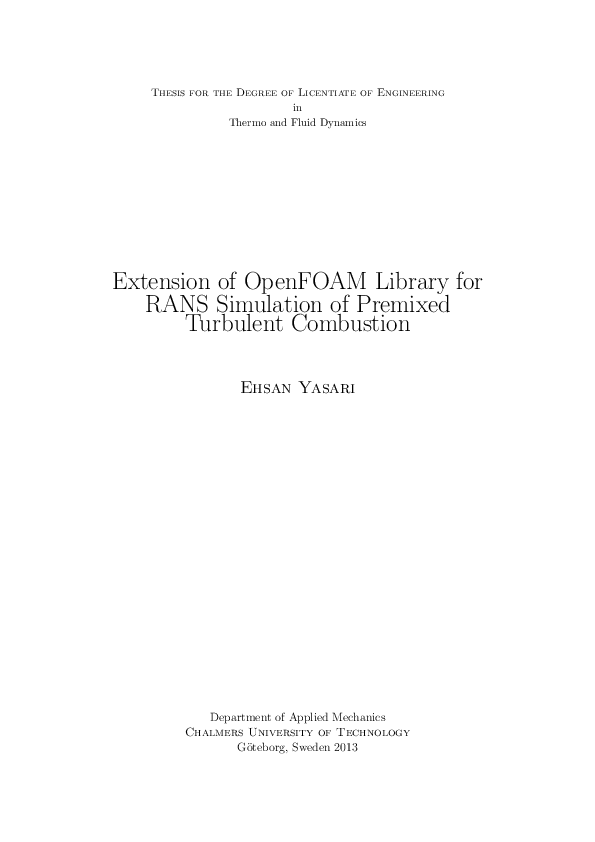 (PDF) Extension of OpenFOAM Library for RANS Simulation of Premixed Turbulent Combustion