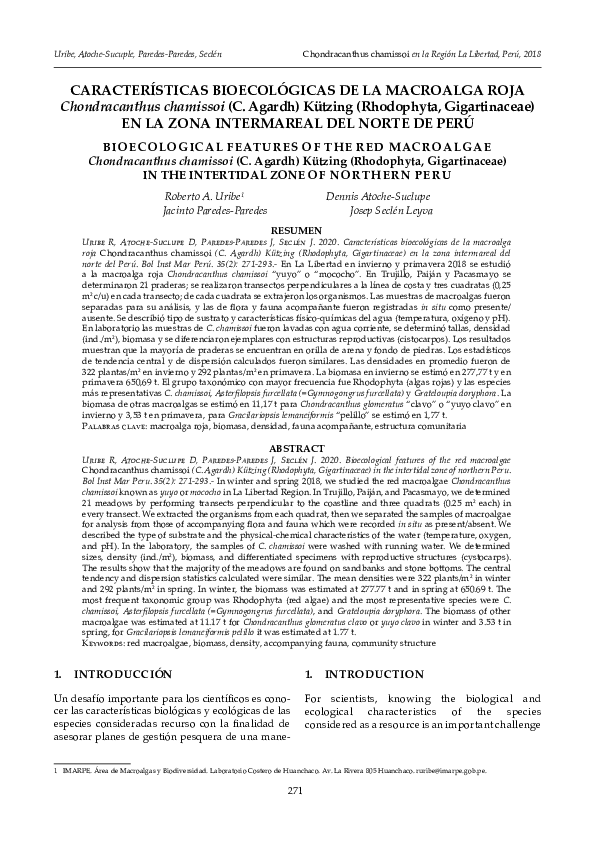 (PDF) Características bioecológicas de la macroalga roja Chondracanthus ...