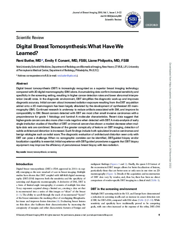 (PDF) Digital Breast Tomosynthesis: What Have We Learned?