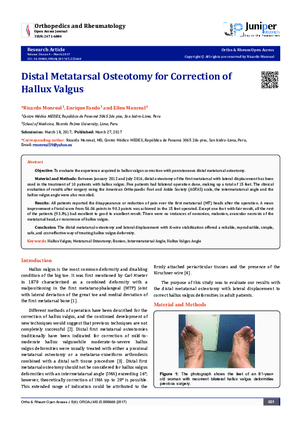 (PDF) Distal Metatarsal Osteotomy for Correction of Hallux Valgus