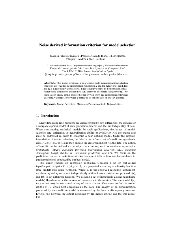 Pdf Noise Derived Information Criterion For Model Selection 