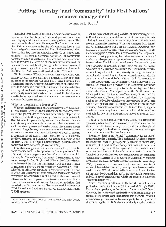 (PDF) Putting "forestry" and "community" into First Nations' resource ...