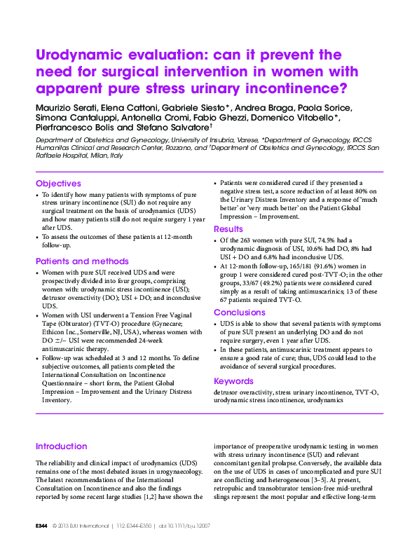 (PDF) Urodynamic evaluation: can it prevent the need for surgical intervention in women with ...