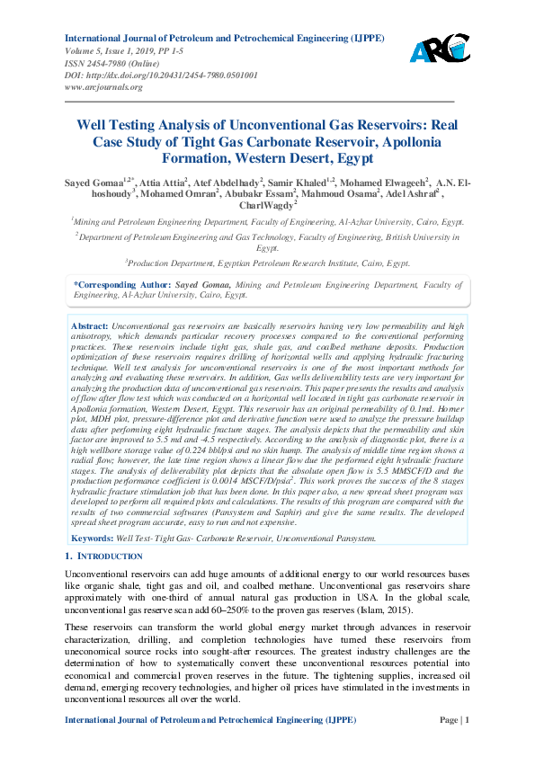 (PDF) Well Testing Analysis of Unconventional Gas Reservoirs: Real Case ...