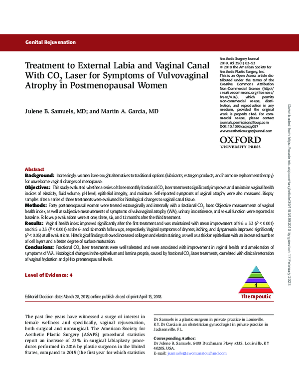 (PDF) Treatment to External Labia and Vaginal Canal With CO2 Laser for ...