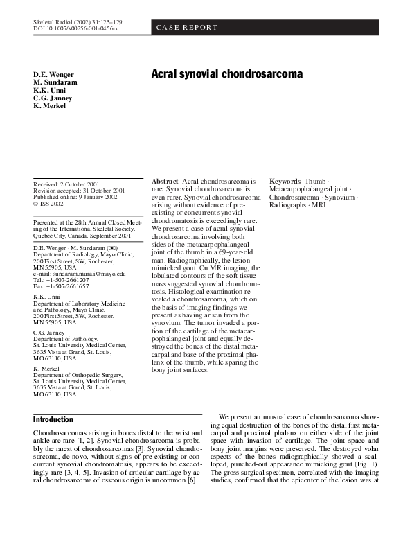 (PDF) Acral synovial chondrosarcoma
