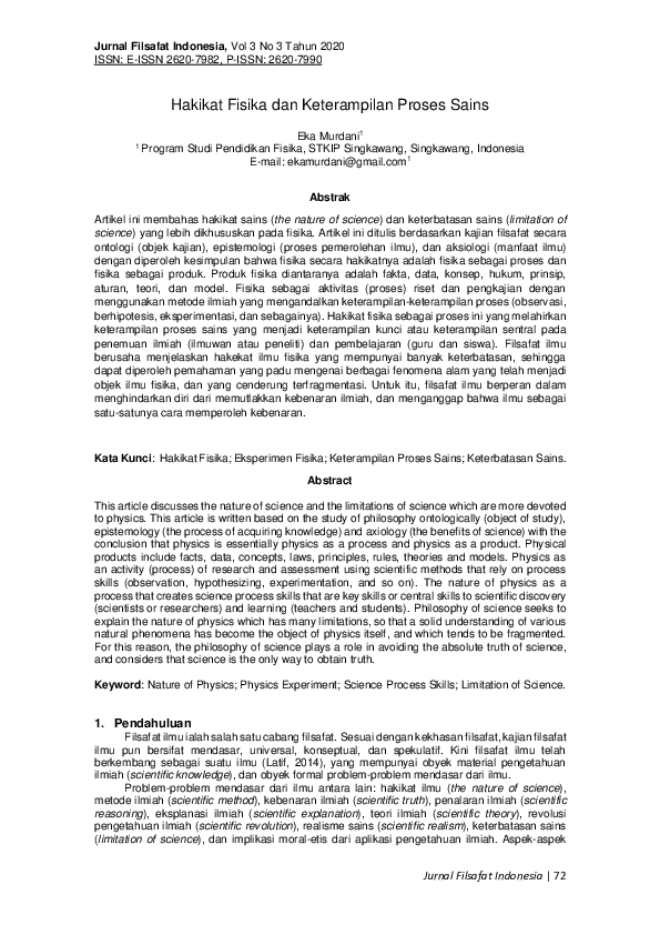 (PDF) Hakikat Fisika Dan Keterampilan Proses Sains