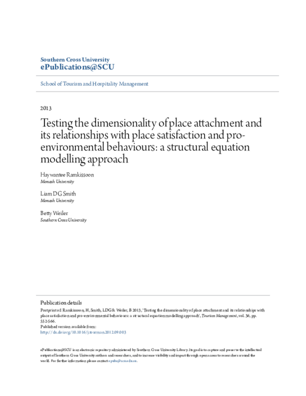 (PDF) Testing the dimensionality of place attachment and its ...
