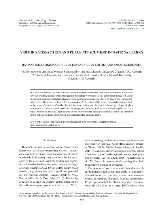 (PDF) Visitor Satisfaction and Place Attachment in National Parks