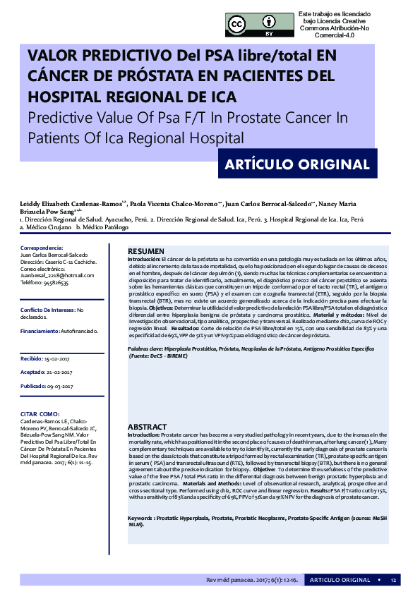 (PDF) VALOR PREDICTIVO Del PSA libre/total EN CÁNCER DE PRÓSTATA EN ...