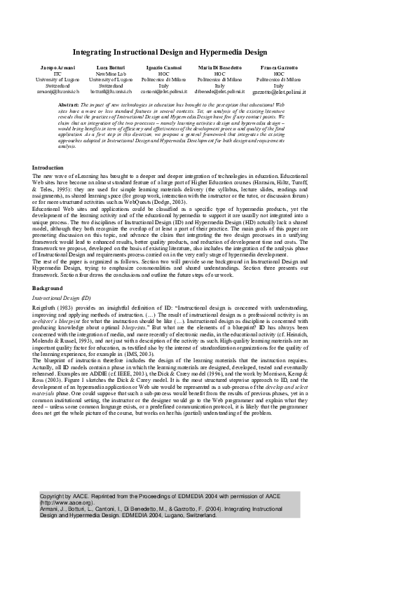 (PDF) Integrating instructional design and hypermedia design
