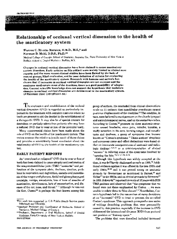 (PDF) Relationship of occlusal vertical dimension to the health of the ...