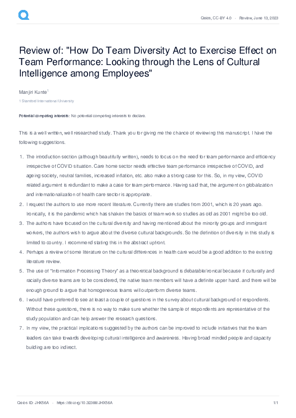 (PDF) Review of: "How Do Team Diversity Act to Exercise Effect on Team ...