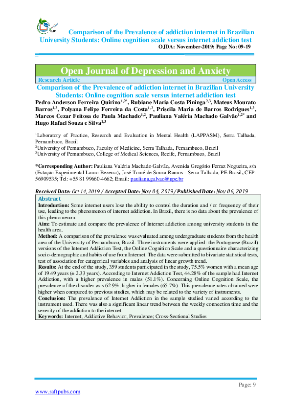 (PDF) Comparison of the Prevalence of addiction internet in Brazilian ...
