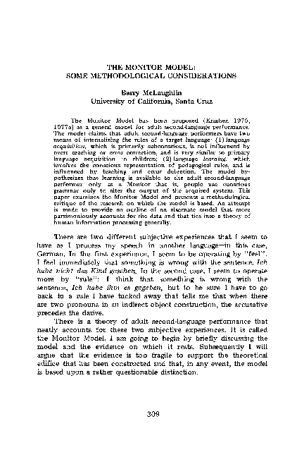 (PDF) The Monitor Model: Some Methodological Considerations