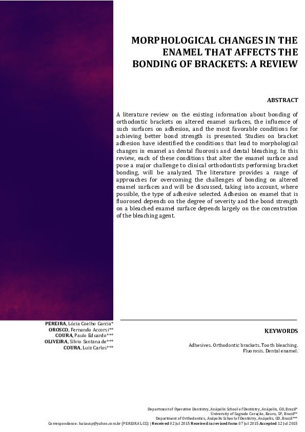 (PDF) Morphological changes in the enamel that affects the bonding of brackets: a review