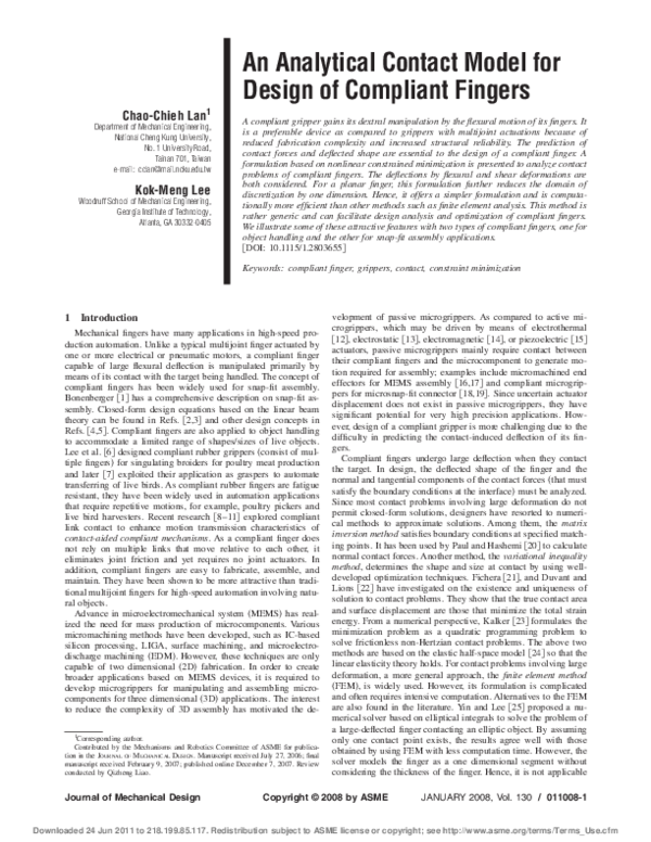 (PDF) An Analytical Contact Model for Design of Compliant Fingers