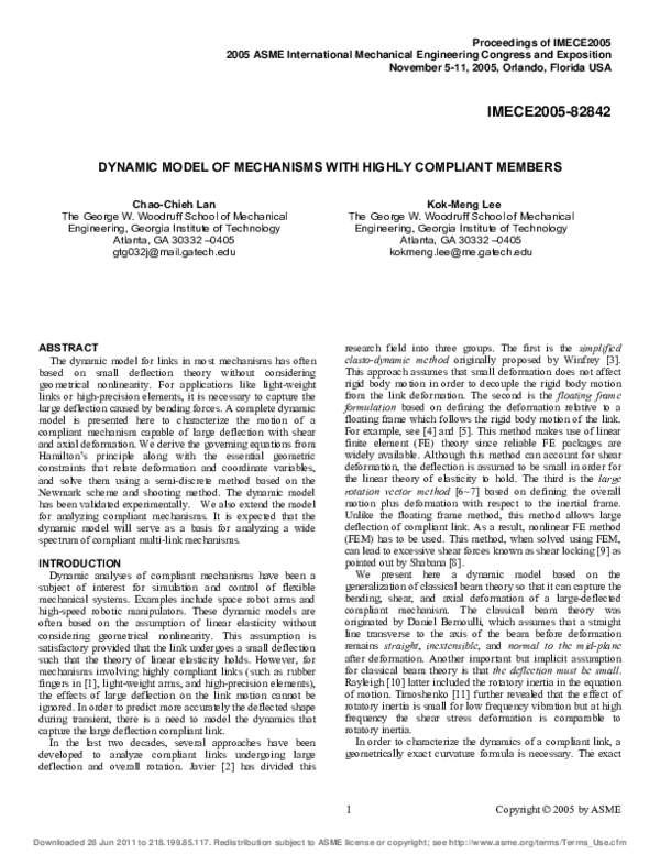 (PDF) Dynamic Model of Mechanisms With Highly Compliant Members
