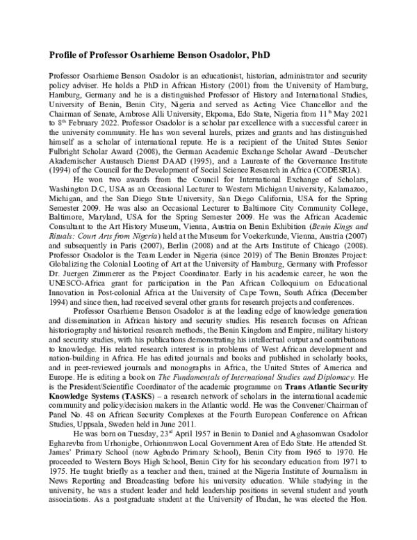 (DOC) Profile of Professor Osarhieme Benson Osadolor, PhD
