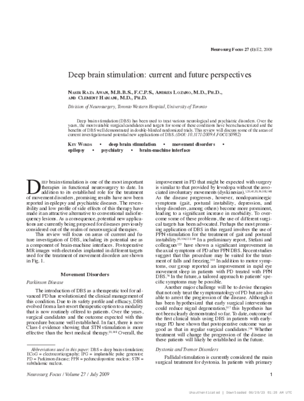 (PDF) Deep brain stimulation: current and future perspectives