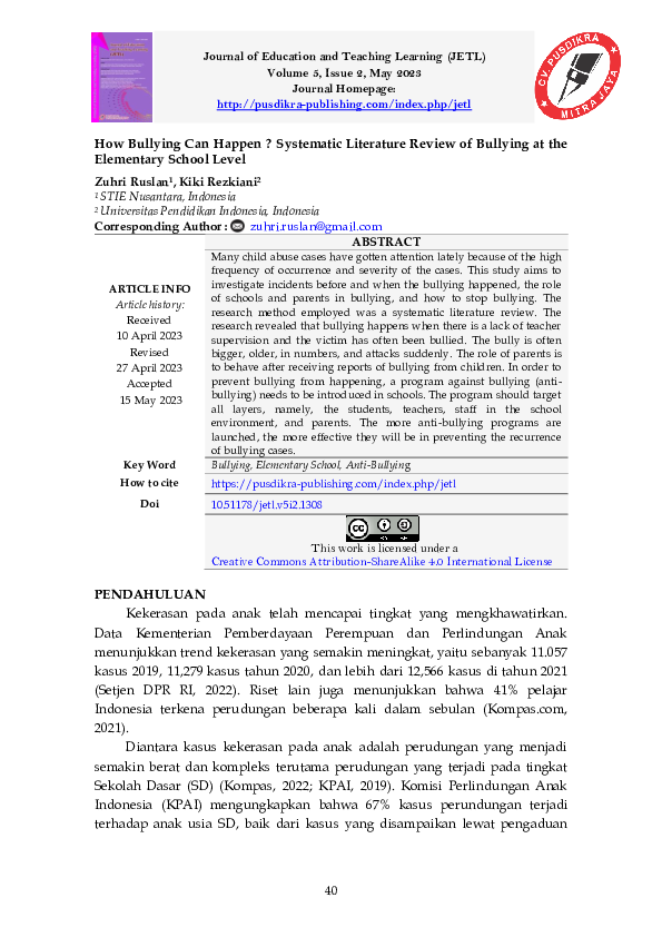 (PDF) How Bullying Can Happen ? Systematic Literature Review of ...