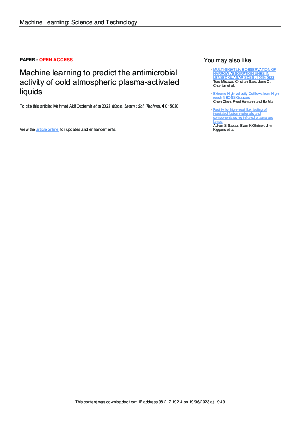 (PDF) Machine Learning: Science and Technology