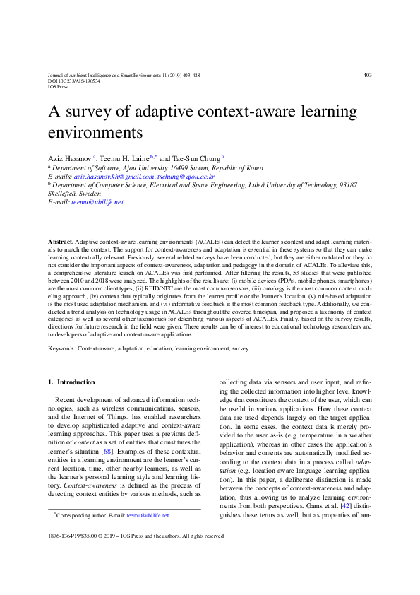 (PDF) A survey of adaptive context-aware learning environments