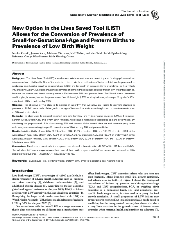 (PDF) New Option in the Lives Saved Tool (LiST) Allows for the ...