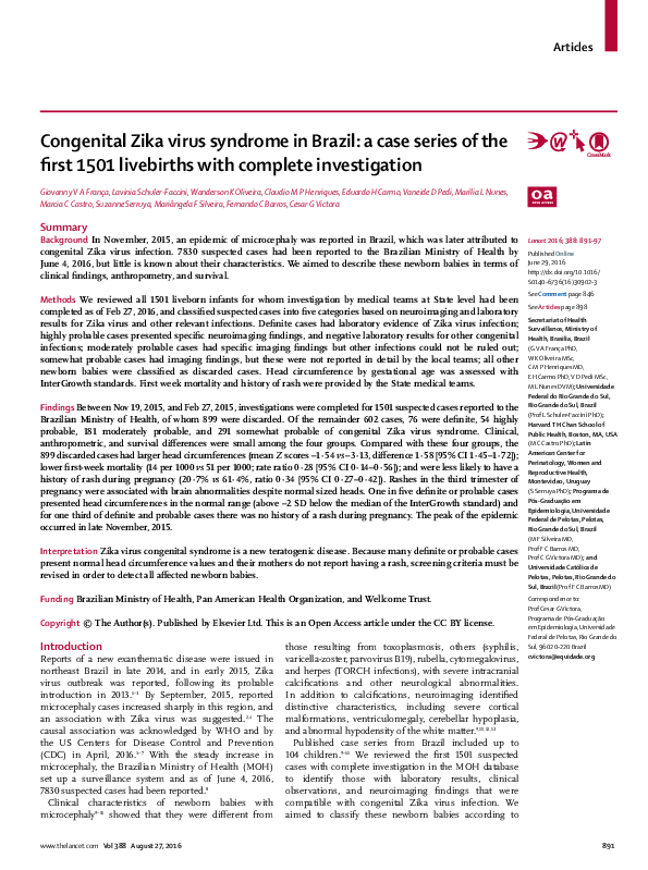 (PDF) Congenital Zika virus syndrome in Brazil: a case series of the ...