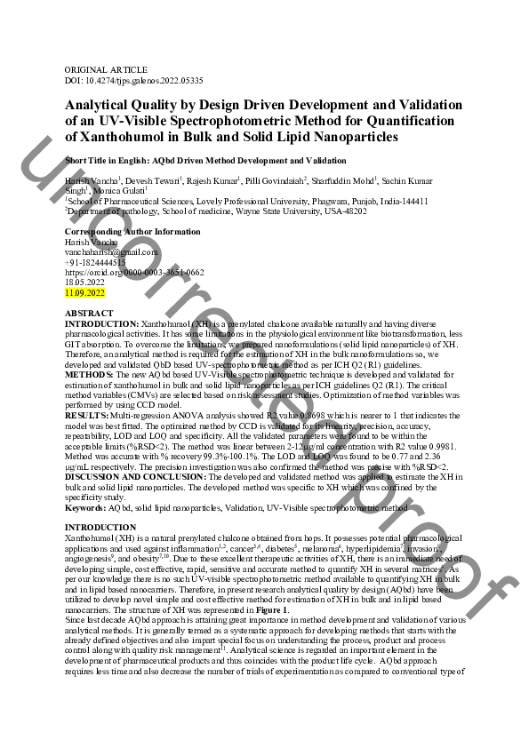 Pdf Analytical Quality By Design Driven Development And Validation Of An Uv Visible