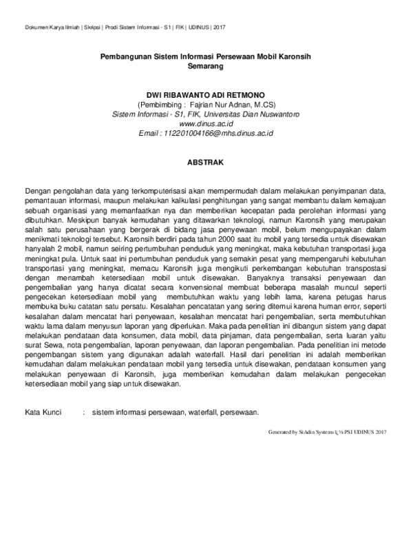 (PDF) Pembangunan Sistem Informasi Persewaan Mobil Karonsih Semarang (PDF) Pembangunan Sistem Informasi Persewaan Mobil Karonsih Semarang