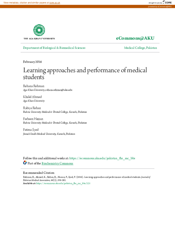 (PDF) Learning approaches and performance of medical students