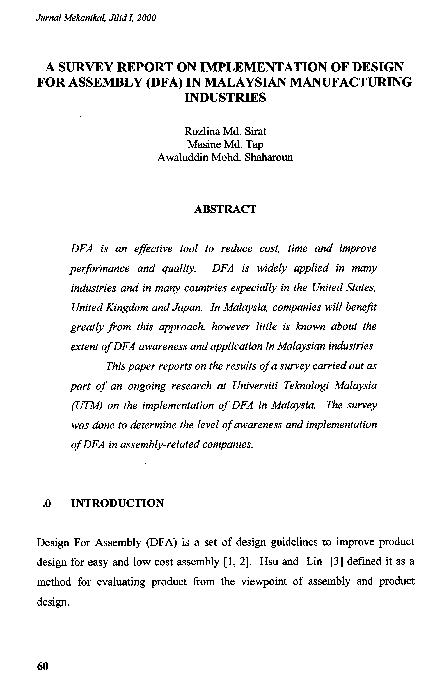 (PDF) A survey report on implementation of design for assembly (DFA) in ...