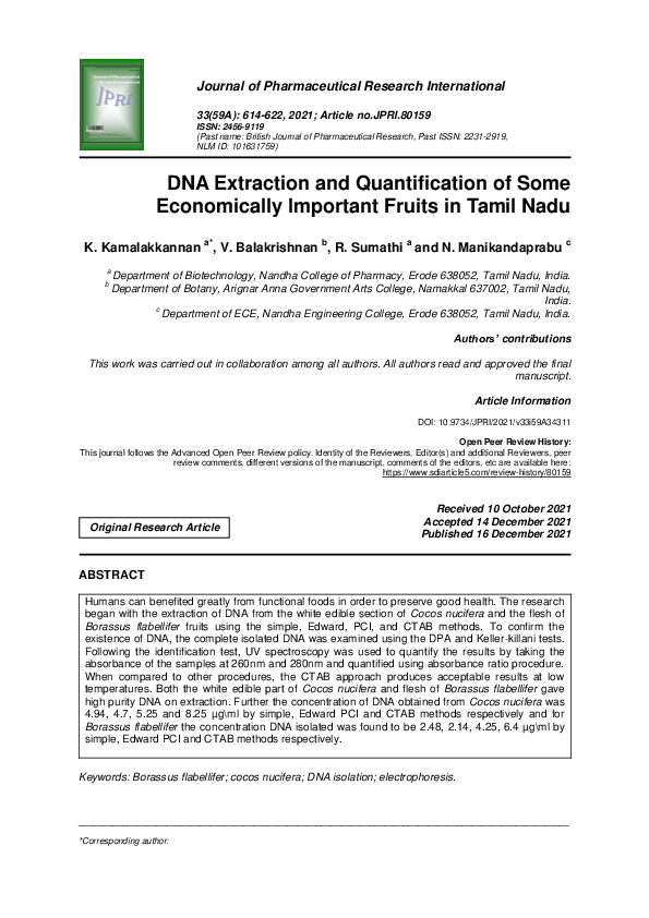 (PDF) DNA Extraction and Quantification of Some Economically Important ...