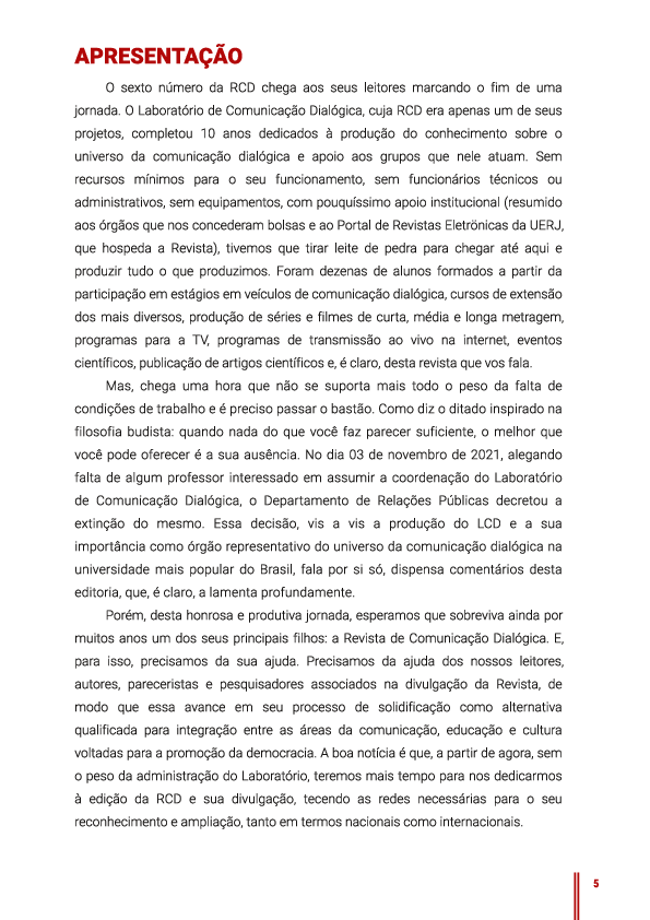 (PDF) Apresentação do sexto número da Revista de Comunicação Dialógica ...