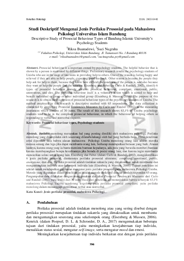 (PDF) Studi Deskriptif mengenai Jenis Perilaku Prososial pada mahasiswa ...
