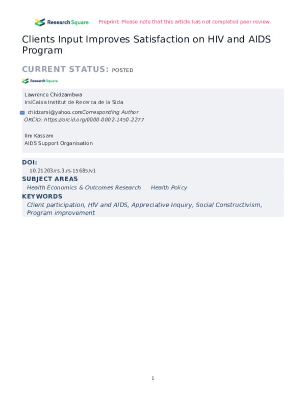 (PDF) Clients Input Improves Satisfaction on HIV and AIDS Program