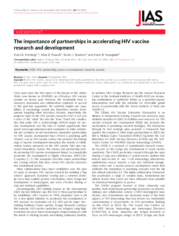 (PDF) The importance of partnerships in accelerating HIV vaccine ...