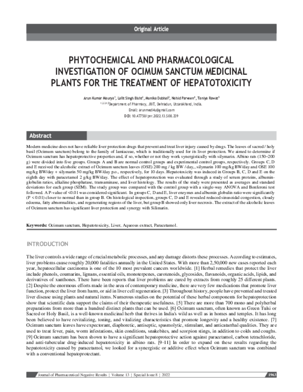 (PDF) Phytochemical and Pharmacological Investigation of Ocimum Sanctum Medicinal Plants for the ...