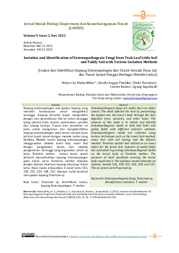 (PDF) Isolation and Identification of Entomopathogenic Fungi from Teak ...