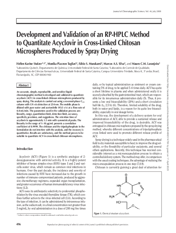 Pdf Development And Validation Of An Rp Hplc Method To Quantitate Acyclovir In Cross Linked