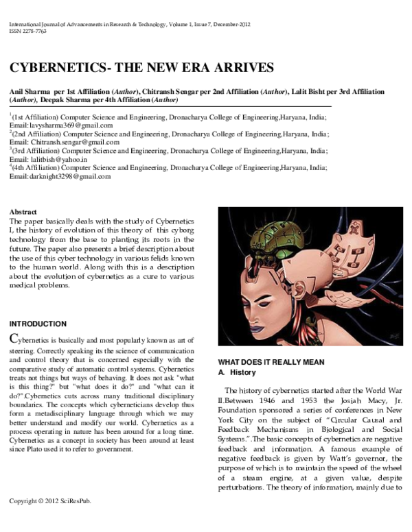 (PDF) Cybernetics - The new Era Arrives